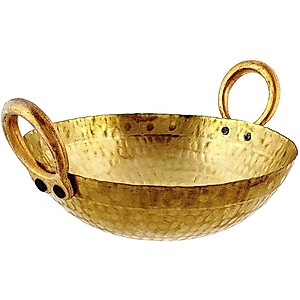 Golden Drops Indian Traditional Kitchen Cooking Utensil Brass Regular Cooking Wok Capacity 2 Liter Karahi/Kadai Pots & Pan