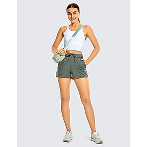 CRZ YOGA Stretch Shorts for Women Work Casual 2.5'' - Athletic Shorts with Pockets for Workout Travel Hiking Golf Grey Sage Medium