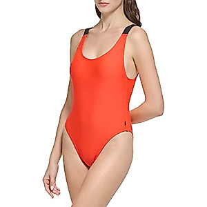 Calvin Klein Women's Standard Classic Over The Shoulder One Piece Swimsuit, Vermillion Logo