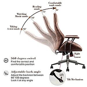 ovios Home Office Desk Chairs Ergonomic Office Chair Computer Desk Chair High Back Suede Fabric Desk Chair for Executive or Home Office (Dark Brown)