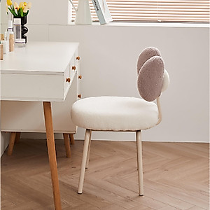 HousePrint Vanity Chair with Bowknot Back, Comfy Desk Chair no Wheels 360°Swivel Makeup Stool, Makeup Chair for Vanity with One-Whole Metal Legs for Dressing Room, Bedroom, Chic & Modern Look