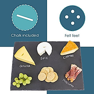 12" x 16" Slate Charcuterie Board (Black), By Home Basics/Non-Slip Cutting Board/Board For Meats, Cheeses, and Veggies/With Chalk Included