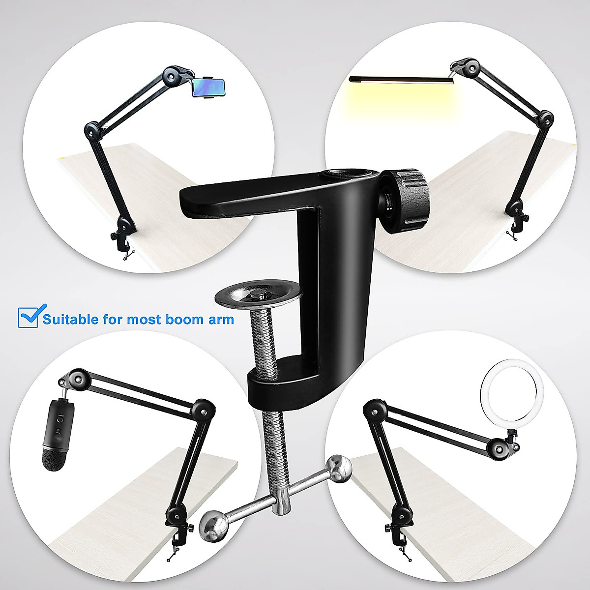 Mictop Heavy-duty Metal Table Mounting C Clamp for Microphone Suspension Boom Scissor Arm Stand Holder with Adjustable Positioning Screw Fits Up to 2.2 in/5.6cm Table Thickness, 4PCS