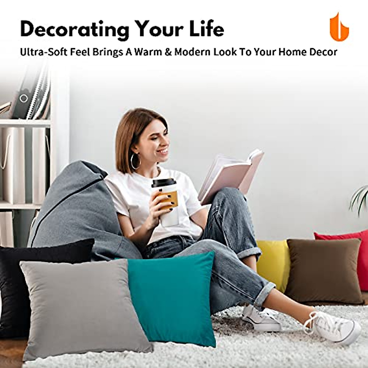 Urbanstrive Not Fade Velvet Soft Solid Decorative Throw Pillow Covers Square Cushion Case for Sofa Bedroom Car 18 x 18 Inch 45 x 45 cm, Aqua Green