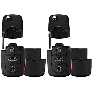 KeylessOption Keyless Entry Remote Key Fob Shell Case Button Pad Flip Key Cover For VW Audi (Pack of 2)