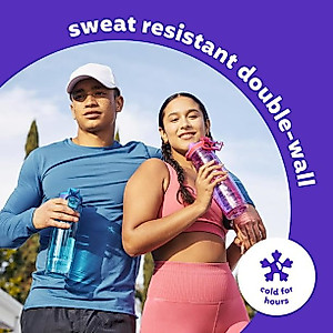 bubba 24 Oz Double-Walled Flo Duo Refresh | Button Lock | Leakproof Lid Water Bottle (3.34 L x 3.34 W x 11.10 H Inches) (Purple)