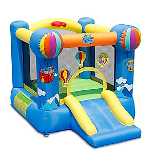 ACTION AIR Bounce House, Inflatable Hot Air Balloon Bouncer with Air Blower, Jumping Bouncy Castle with Slide for Outdoor and Indoor, Love for Kids