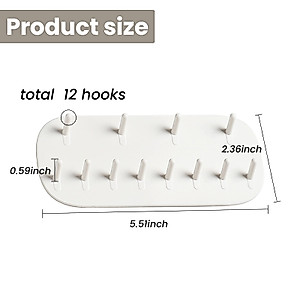 BXDOW Necklace Holder Wall Mounted, Adhesive, Plastic Necklaces Hanger, Jewelry Organizer Hanging with 12 Hooks, Jewelry Hooks for Necklaces, Rings, Bracelets, Chains, Keys,White