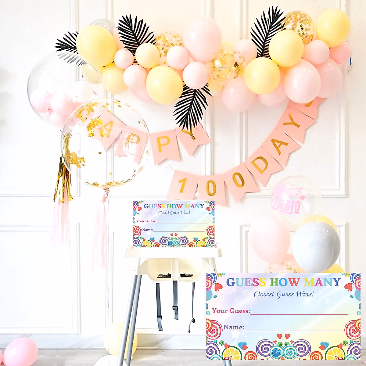 wootile 100 Pack Candy Guessing Game Cards Guess How Many Kisses Game 2 x 3.5 Inch Guess How Many Gender Games Tickets for Party Bridal Shower Birthday Party Games for Guests