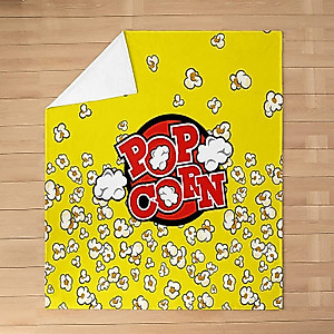 Popcorn Yellow Flannel Fleece Throw Blanket Kids,Cinema Poster Print Fuzzy Blanket for Bed Sofa Couch,Old Fashion Home Decor Bed Blanket Breathable Plush Blanket Room Decor 40"x50"