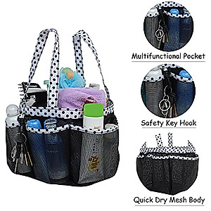 Mesh Shower Caddy Tote for College Dorm Room Essentials, Hanging Large Portable Shower Tote Bag Toiletry Organizer with Key Hook for Bathroom Accessories(hyd)