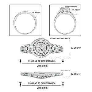 Cali Trove, 1/4cttw Diamond Round Cluster Double Halo Engagement Ring with Matching Diamond Wedding Band for Women in 925 Sterling Silver, Women's Silver Wedding Ring Set with Diamond Accented Bands,7