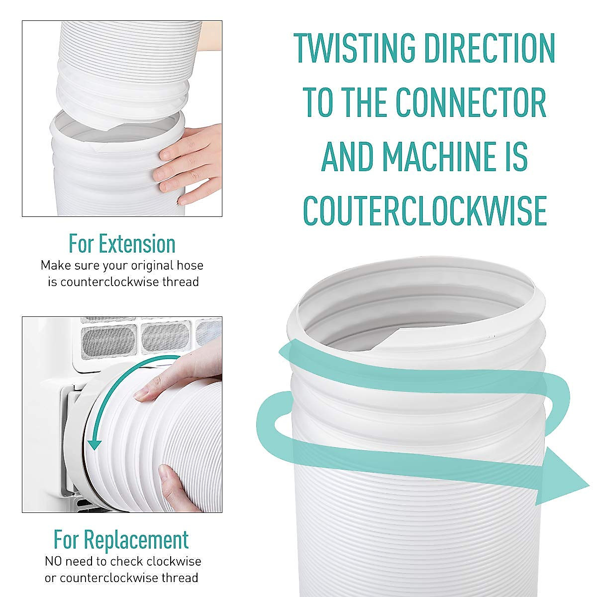 AGPTEK Exhaust Hose for Portable Air Conditioner, 5.9 Inch Diameter AC Vent Hose, Replacement for 5.9 inch Exhaust Vent Tube -Counter Clockwise Thread, 59 Length