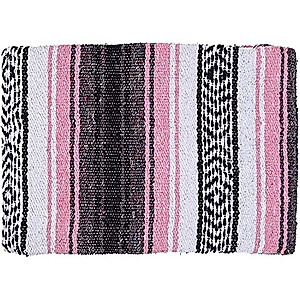 DWC Authentic Mexican Pink-Gray Blanket -Yoga Matt - Falsa - Serape - Camping, Picnic, Beach Blanket, Bedding, Car Blanket, Saddle Blanket, Soft Woven Home Decor (Pink-Gray Color)
