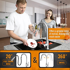 APPASO Kitchen Faucet with Pull Down Sprayer Brushed Nickel, Single-Handle High Arc Swan-Neck Modern Kitchen Sink Faucet with Optional Deck Plate Stainless Steel, Silver