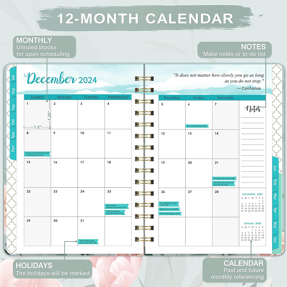 2024-2025 Planner - Planenr 2024-2025, July 2024 - June 2025, 2024-2025 planner weekly and monthly with Tabs, 6.4" x 8.5", Hardcover with Back Pocket + Thick Paper + Twin-Wire Binding - Green