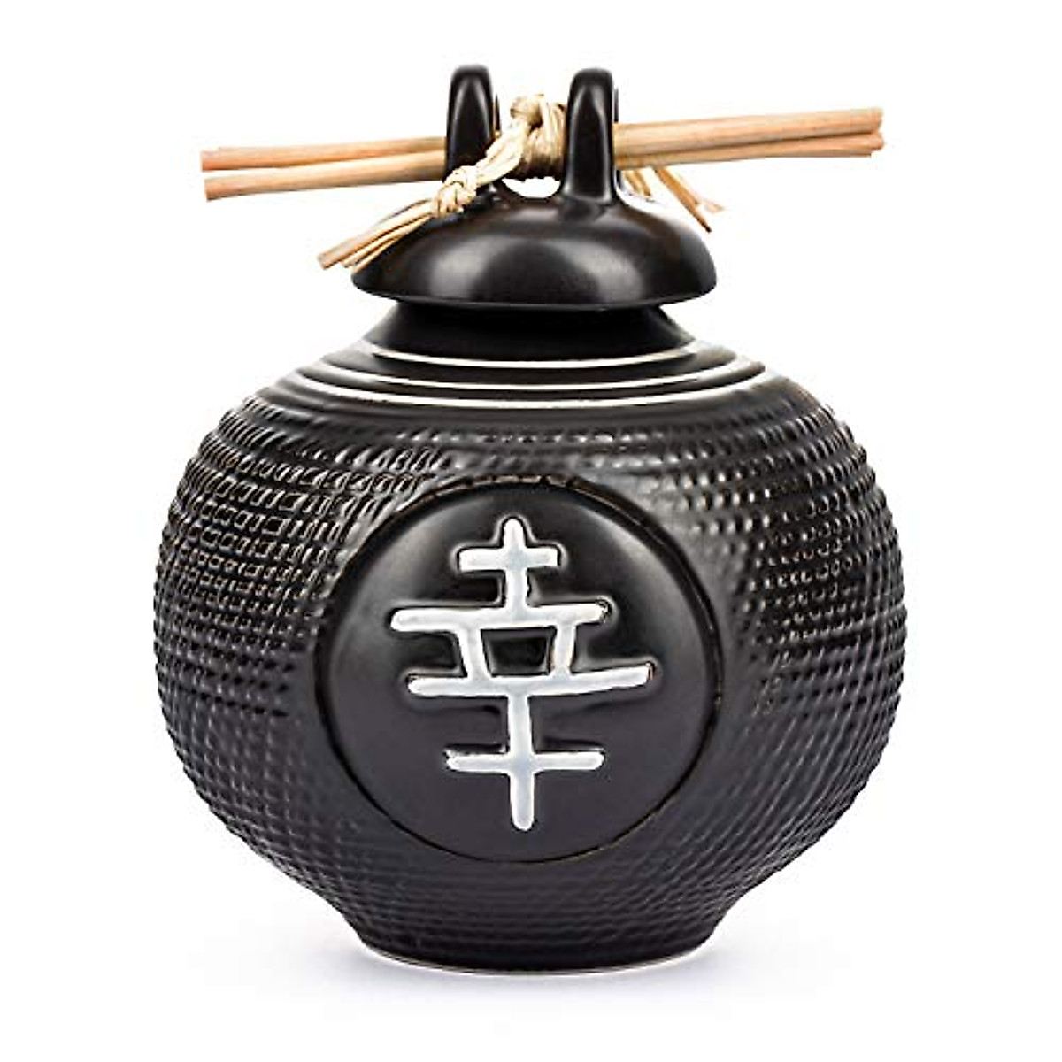 Live Whale Zen Decor Law of Attraction Asian Inspired Wishing Pot, Inspirational Gifts, Gratitude Jar with Scroll, Ceramic Jar with Lid for Daily Affirmations and Blessings, Black 3.5x3.5x4”