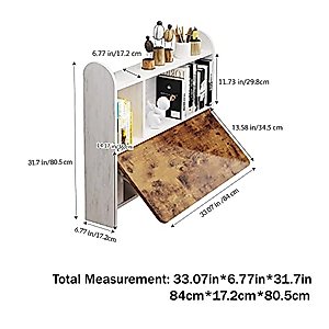 Bixiaomei Wall Mounted Drop-Leaf Table, Floating Laptop Desk, Folding Table with Shelves, Multifunctional Computer Workstation with Storage Compartments in Home Office for Space Saving (Rustic Brown)