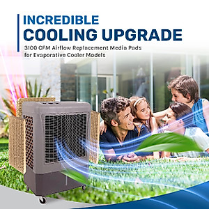 Hessaire Replacement Evaporative Cooler Pads - Swamp Cooler Replacement Pads Corrugated Build - Low Odor Xel50 Media Evaporative Cooling Pad for 1300 CFM Cooler Fan - 3 Panels, 21.75” x 10” & 18”