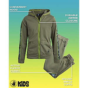 Body Glove Boys' Active Sweatsuit Set - 2 Piece Fleece Zip-Up Hoodie Sweatshirt and Jogger Sweatpants (8-14), Size 8, Green Yellow Camo