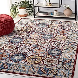 Safavieh Bayside Collection Machine Washable 6'7" x 6'7" Square Blue/Red BAY102M Living Room Dining Bedroom Area Rug