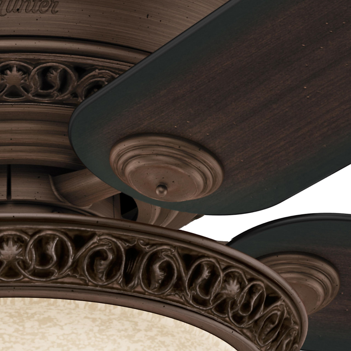 Hunter Fan 52in Traditional Cocoa Ceiling Fan with an Amber Scavo Glass Light Kit, 5 Blade (Renewed)