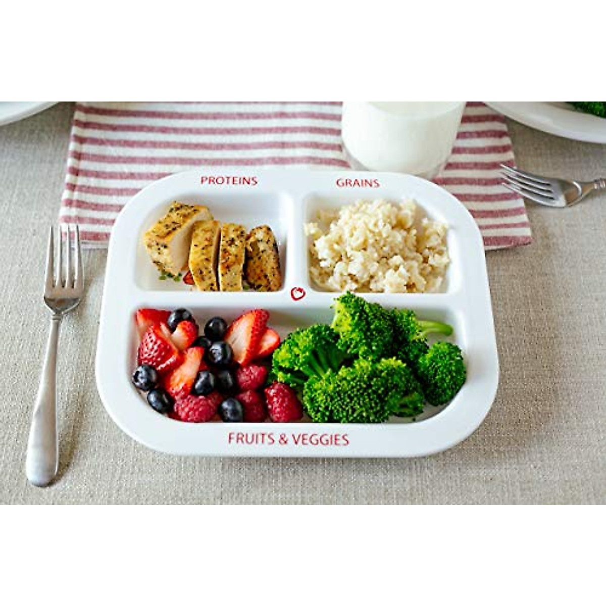 Health Beet Portion Plate for Kids, Toddlers - Rectangle Kids Plate with Dividers and Nutrition Portions for Healthy Eating Habits (Single Plate)