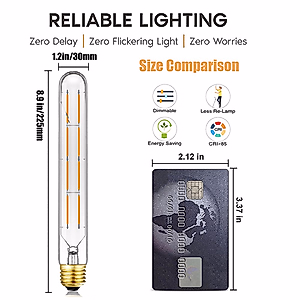 Leools T10 Led Long Bulbs 8W,E26 Dimmable Tubular Bulb,Equivalent 75 Watt, E26 Edison Style Vintage LED Filament Light Bulb,2700K Warm White,8.9in(225mm),4-Pack.
