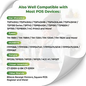 MUNBYN Bluetooth 5.0 Receipt Printer P047, 80mm POS Printer and Thermal Receipt Paper 3 1/8 x 230ft 20 Rolls