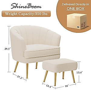SHINEBOOM Velvet Accent Chairs with Ottoman for Living Room Bedroom Office Leisure Upholstered Single Sofa Chair Arm Chair Comfy Chair Reading Club Coffee Chair with Metal Legs, Beige