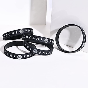 MEALGUET 5 Pieces Viking Bracelet for Men : Black Nordic Viking Runes Wristband Bangle Bracelet for Men Women, Silicone Rubber Band Comfort Fit Viking Jewelry,Black