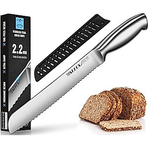 Walfos Bread Knife with Sheath, Serrated Bread Knife with Upgraded Stainless Steel, Ultra-Sharp, 8-Inch Blade, Bread Slice Knife for Slicing Homemade Bread, Bagels, Cake