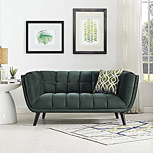 Modway Bestow Upholstered Velvet Button-Tufted Loveseat in Green