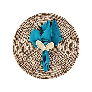 Trunkin' Set of 2, 14" Natural Jute & Wooden Beads Embroidered Placemat | Table Placemats for Easter Holiday or Spring Season | Table Mats for Party, Wedding