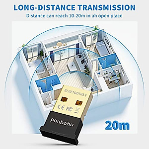 USB Bluetooth Adapter for PC Receiver - Ponbohu Mini Bluetooth 5.1 EDR Dongle transmitter for Computer Desktop Transfer for Laptop Bluetooth Headset Speaker Keyboard Mouse Printer Windows11/10/8.1/8/7