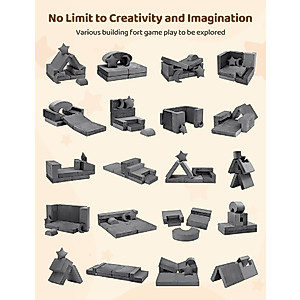 Modular Kids Play Couch, Kidirect K12 PRO DIY 400+ Creative Kids Couch for Playroom, Upgraded Play Couch Convertible Rocking Horse, Sectional Kids Sofa Couch with Star Moon for Kids and Toddlers(Grey)