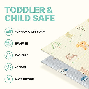 Easy Baby Nontoxic Foam Play Mat for Babies and Toddlers | Foldable, Washable, and Waterproof Playmat | Large 77" x 59" (Woodland Friends Pattern)