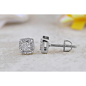 Dazzlingrock Collection 0.20 Carat Round White Diamond Cushion Cluster Stud Earrings in 925 Sterling Silver in Screw Back