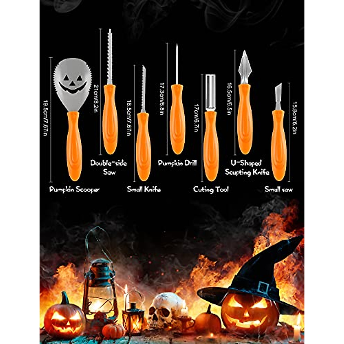 Halloween Pumpkin Carving Kit, 7 PCS Stainless Steel Professional pumpkin cutting carving supplies tools Kit, Pumpkin Carving Set with Carrying Case