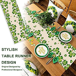 Seliem St. Patrick's Day Shamrock Clover Bushes Table Runner, Gold Coins Green Heart Kitchen Dining Table Decor, Irish Spring Burlap Home Decoration Indoor Outdoor Holiday Party Supply 13 x 72 Inches