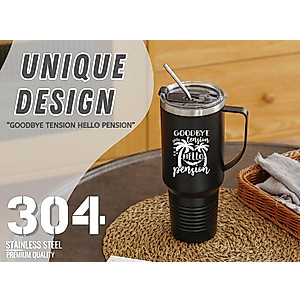 Onebttl Retirement Gifts for Men, Retirement Tumbler for Men 40oz Insulated Travel Cup with Handle, Retired Gifts for Dad, Grandpa, Friends, CoWorker (Black, Goodbye)