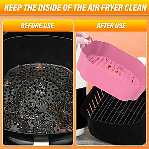 3 Pcs Air Fryer Silicone Liners, Air Fryer Basket 8 inch Square Heat Resistant Reusable Air fryers Silicone Pot for 4 to 7 QT Air Fryer Oven Microwave (Gray+Pink+Yellow)