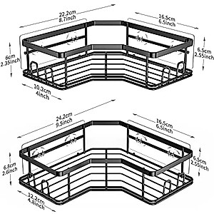 MAXIFFE Corner Shower Caddy, Shower Organizer Corner Shower Shelf with 8 Hooks,2-Pack Adhesive Stainless Steel Shower Shelves for Bathroom Storage (Matte Black)