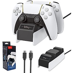 EGM PS5 Controller Accessories Double Head Power Supply, PS5 Controler White, Apply to Dual Sense Control PS5, PS5 Charging Station with 5v/3a Fast Charging Ac Adapter
