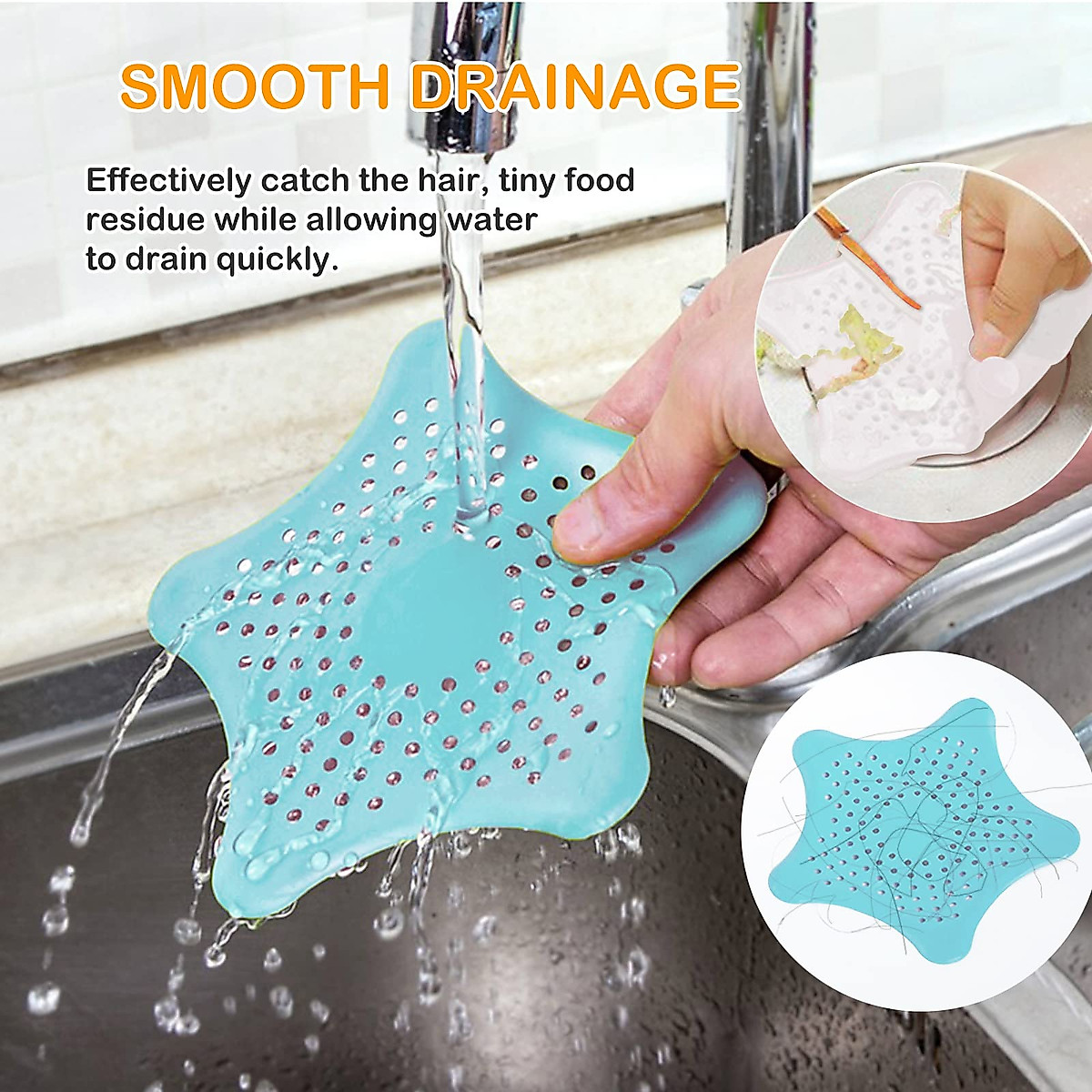 4 Pack Hair Catcher Shower Drain Hair Catcher Drain Cover Bathtub Drain Cover Silicone Hair Stopper for Shower Drain with Suction Cup, Easy to Install and Clean, Suit for Bathroom, Bathtub, Kitchen