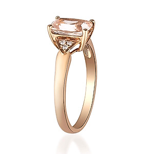 Gin & Grace 10K Rose Gold Genuine Morganite & Natural Diamond Engagment Promise Propose Promise Ring for Women