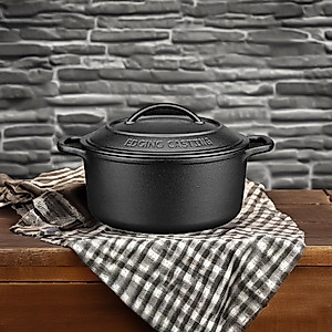 EDGING CASTING Pre-Seasoned Cast Iron Dutch Oven Pot with Lid Dual Handle, Round 5 Quart, Black