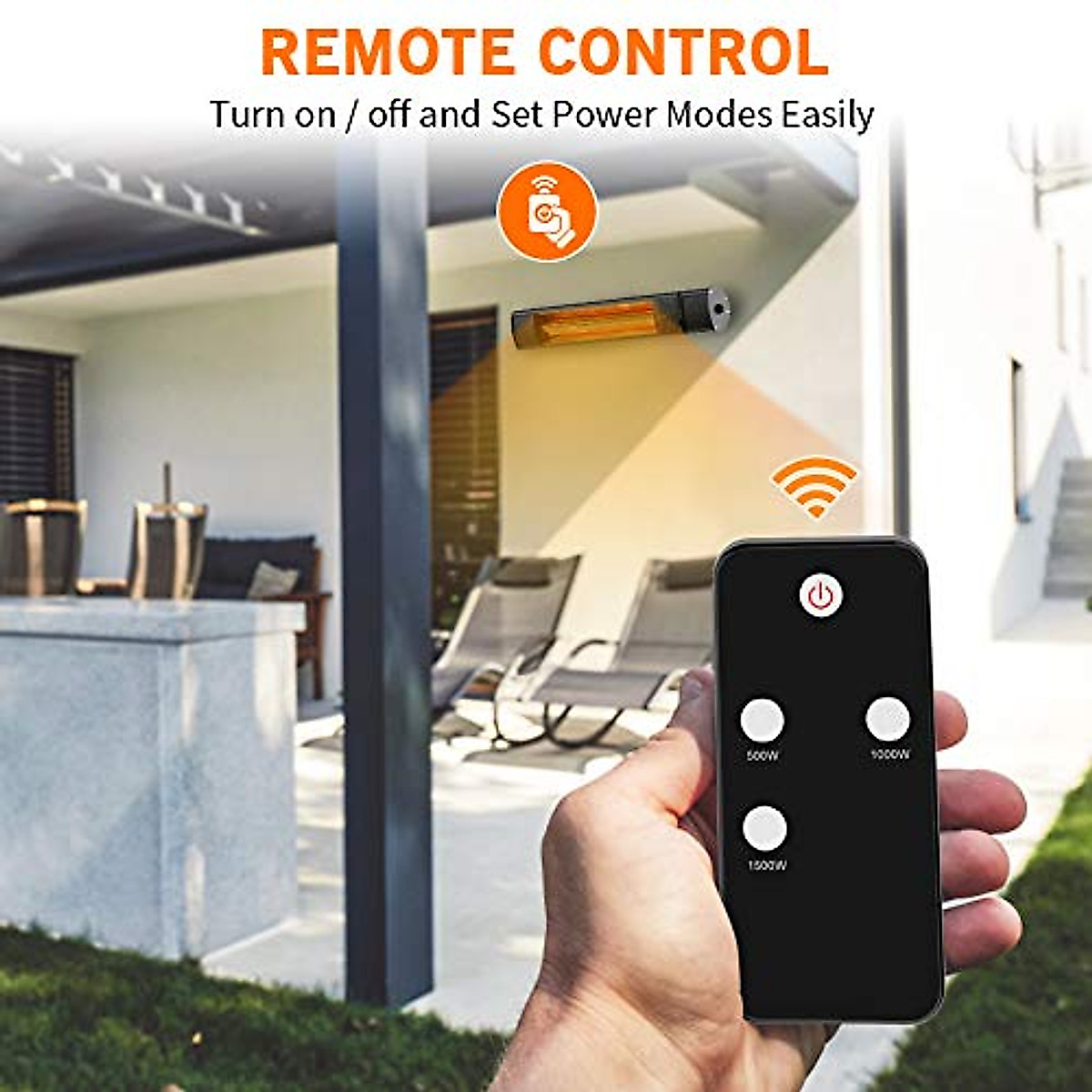 Electric Outdoor Patio Heater, Wall-Mounted Infrared Heater with Remote Control, 1500W Fast Heat Gold Tube Super Quiet Ceiling Heater for Garage