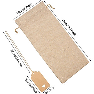 Keniot Burlap Wine Bags Wine Gift Bags with Drawstrings, Single Reusable Wine Bottle Covers with Ropes and Tags (10 Pcs)