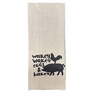 fillURbasket Farmhouse Kitchen Towels Set Farm Towels Pig Rooster Chicken Cow Towels Tan Black Dish Towels Set of 5 Cotton 16"x28"